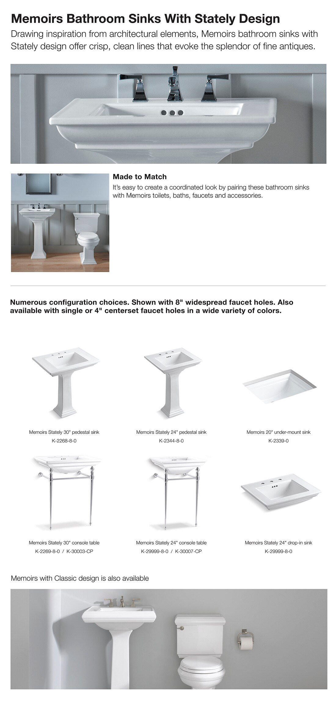 KOHLER Memoirs Classic Ceramic Pedestal Combo Bathroom Sink In White 